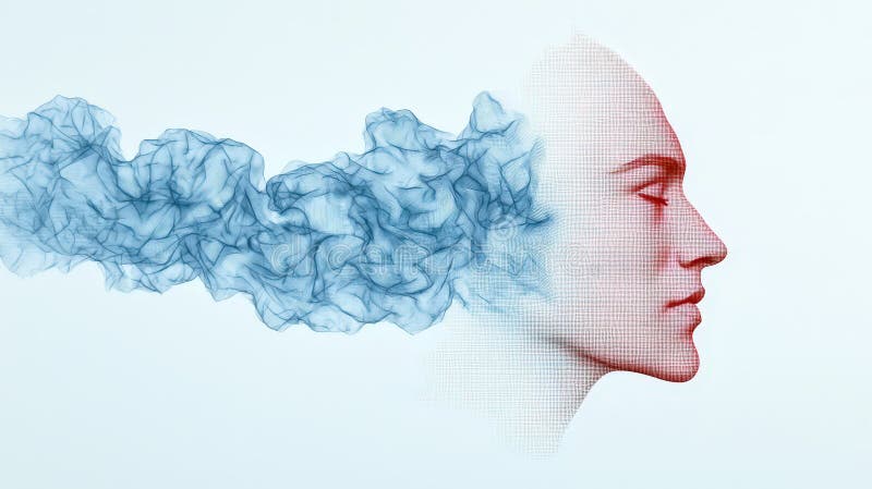 Abstract Mind Blue Smoke Red Face Profile Halftone Thought Calm Creative Design Stock ...