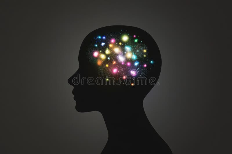 Abstract Mind Concept with Colorful Glowing Lights in Silhouette Head ...