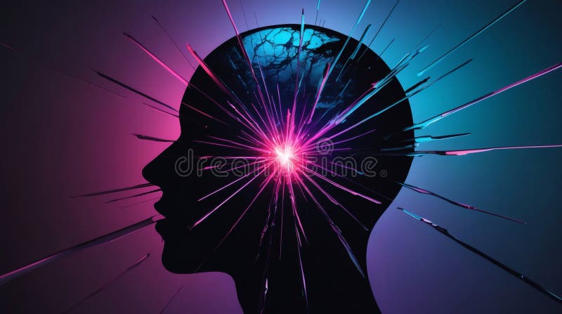 Abstract Mind Explosion: a Silhouette of a Head with Vibrant Light ...
