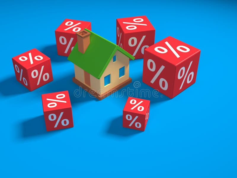 Abstract Miniature House and Red Percentage Blocks. Stock Illustration ...