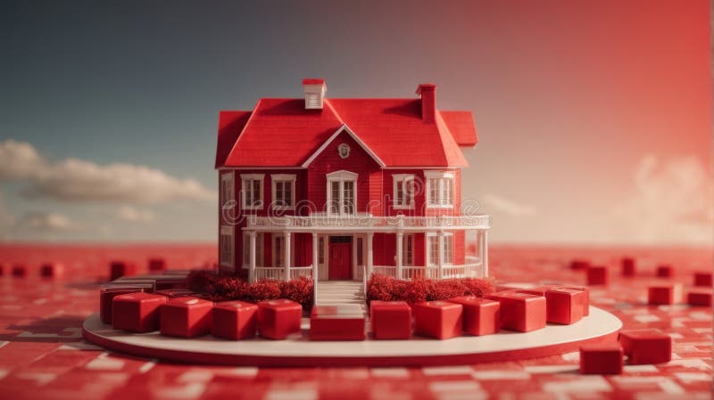 Abstract Miniature House on Red Percentage Blocks. 3d Illustration ...