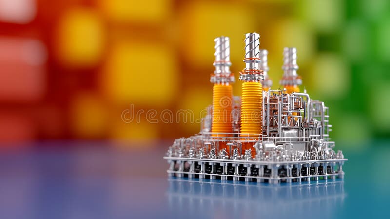 Abstract Miniature Industrial Model with Orange and Gray Elements on ...