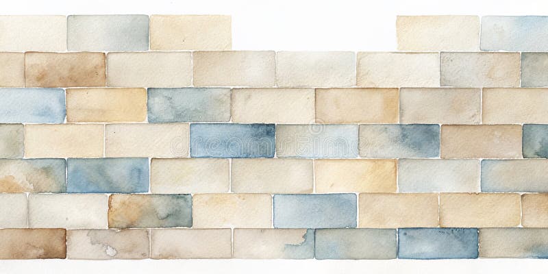 Abstract Minimal Bricks and Blocks Watercolor of Soft Beige and Muted ...