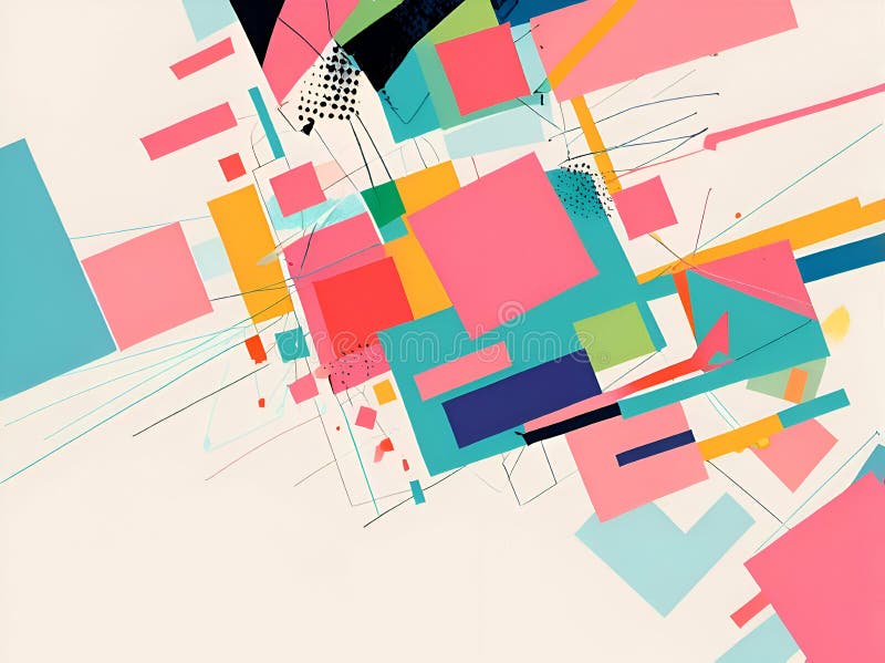 Abstract Minimal Cubism Fun, Bright Colorful Composition with ...