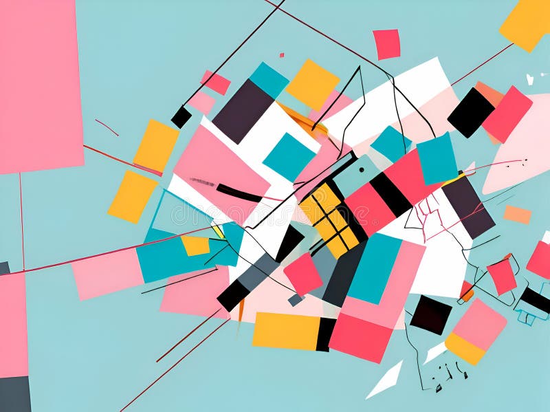 Abstract Minimal Cubism Fun, Bright Colorful Composition with ...