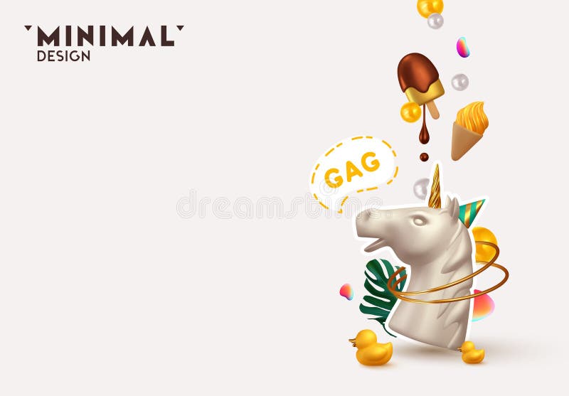 Abstract Minimal Design with Realistic 3d Objects. White Unicorn Head ...