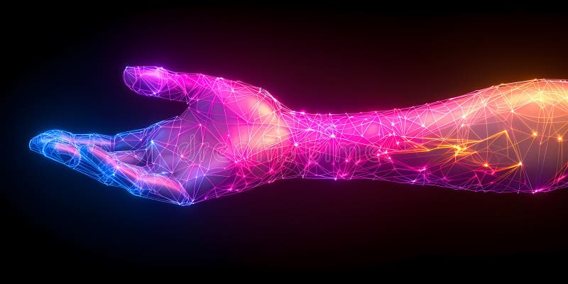 Abstract Minimal Futuristic Concept - a Glowing Hand with Many Points ...