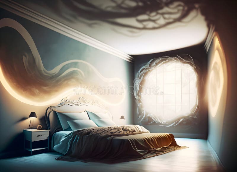 Minimal Inside Empty Bed Room, Light Swirling Lines on Digital Art ...