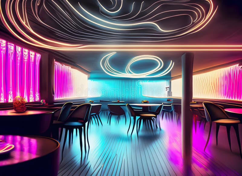 Minimal Inside Empty Restaurant, Light Swirling Lines on Digital Art ...