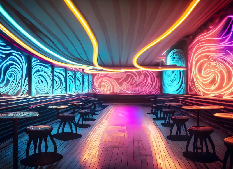 Minimal Inside Empty Restaurant, Light Swirling Lines on Digital Art ...