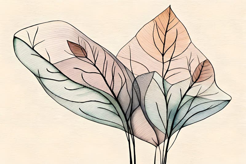 Abstract Minimal Leaf Line Art. Ai Generated Stock Illustration ...