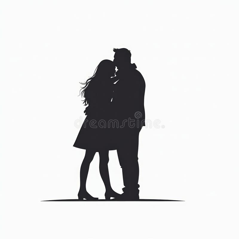 Abstract Minimal Line-Art Silhouette of a Couple Hugging on a White ...