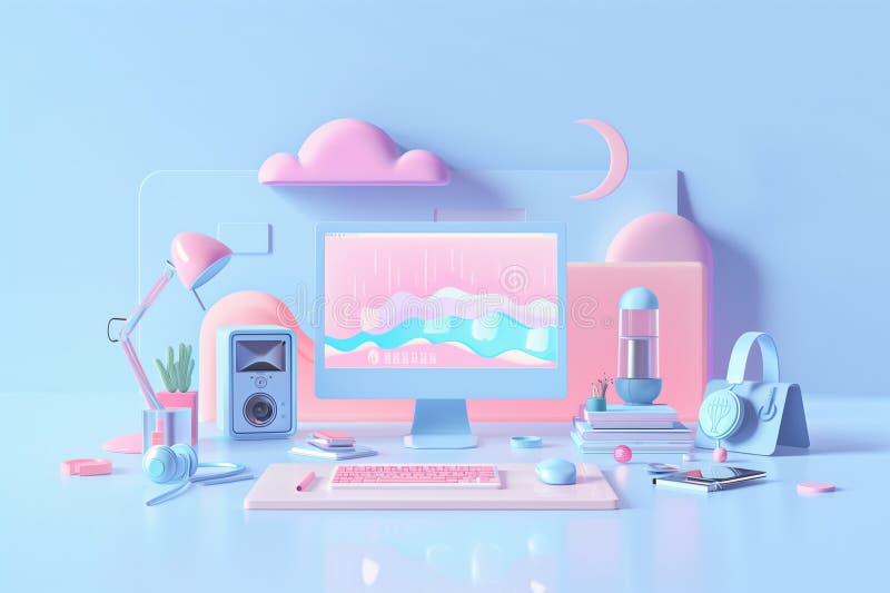 Abstract Minimal Modern Work Table with High Technology Equipment ...