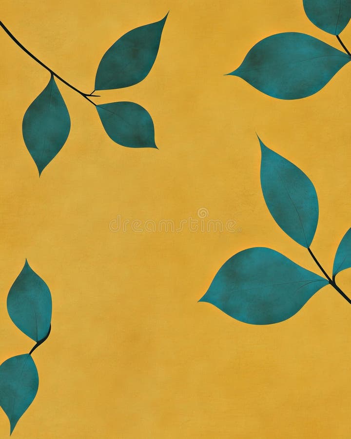 Abstract Minimal Plant Drawing in Turquoise and Yellow Stock Image ...