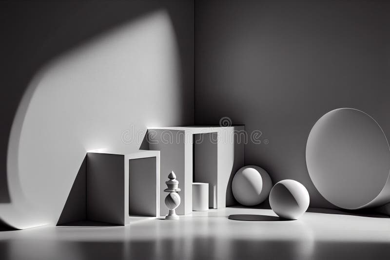 Abstract Minimal Scene, Abstract Geometric Shape Group on Gray ...