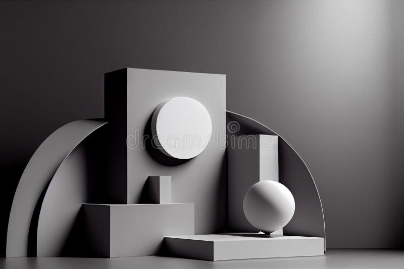 Abstract Minimal Scene, Abstract Geometric Shape Group on Gray ...