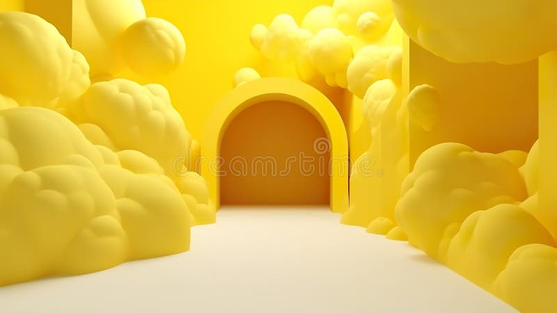 Abstract Minimal Yellow Background with White Clouds Stock Illustration ...