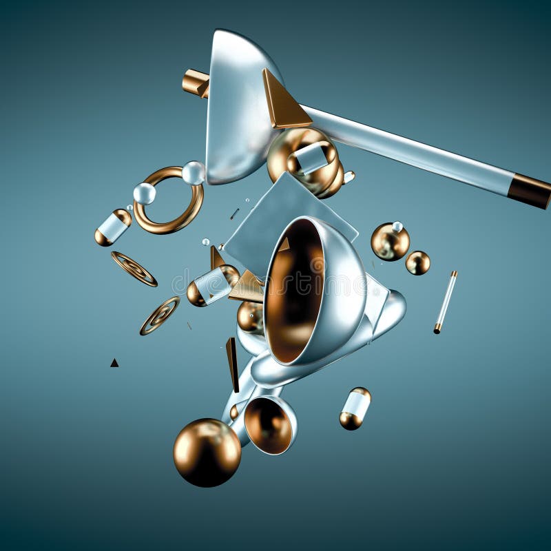 Abstract Minimalism Background with Flying Objects and Shapes. 3d ...