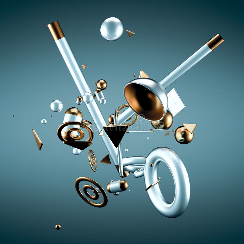 Abstract Minimalism Background with Flying Objects and Shapes. 3d ...