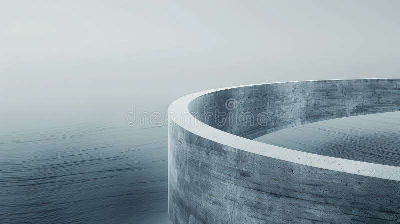 Abstract Minimalism with a Concrete Curve and Tranquil Water in Misty ...