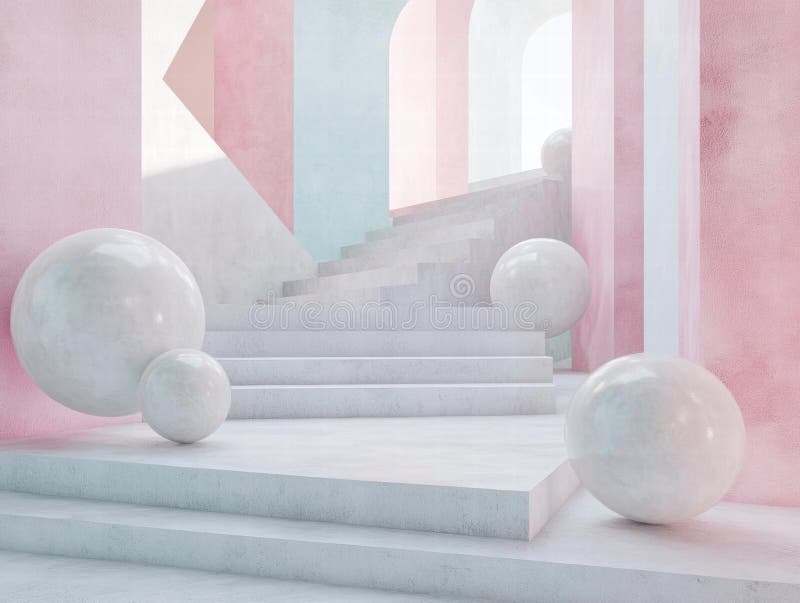 Abstract Minimalist Architecture with Spheres and Stairs, a Visual ...