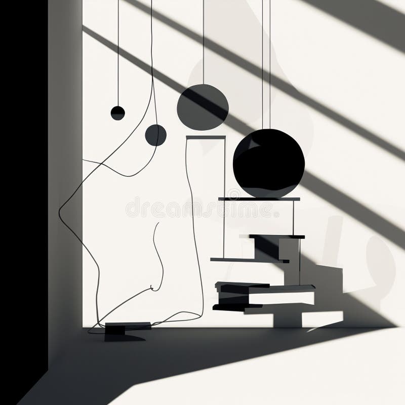Abstract Minimalist Artwork: Intertwined Shadows of Everyday Objects ...
