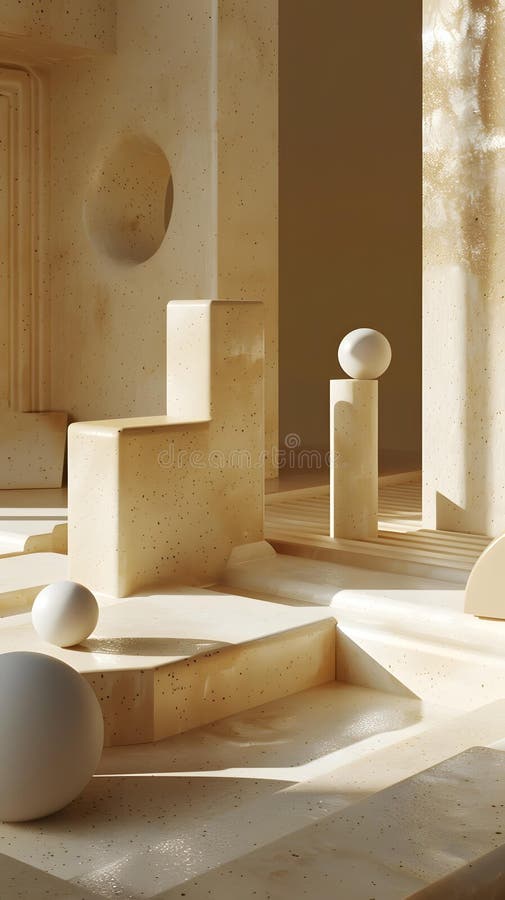 Abstract Minimalist Beige Stone Architecture 3D Rendering Generated ...