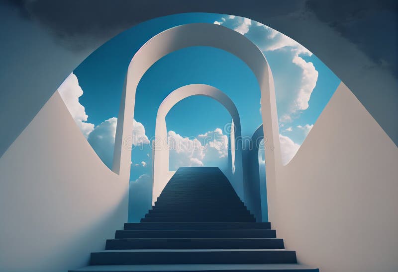 Abstract Minimalist Blue Background with Stairs Stock Photo - Image of ...