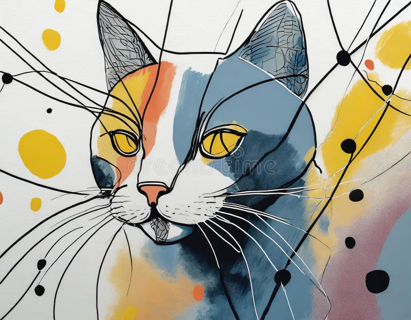 An Abstract, Minimalist Cat Using Continuous Line Art. the Cat is ...