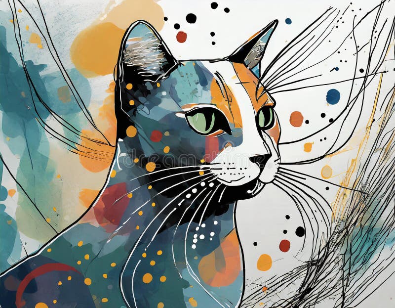 An Abstract, Minimalist Cat Using Continuous Line Art. the Cat is ...