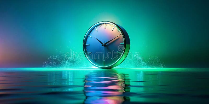 Abstract Minimalist Clock Reflecting in a Panoramic Water Splash ...