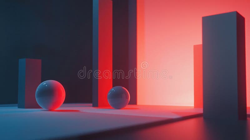 Abstract Minimalist 3D Rendering with Red and Blue Lighting Stock Photo ...