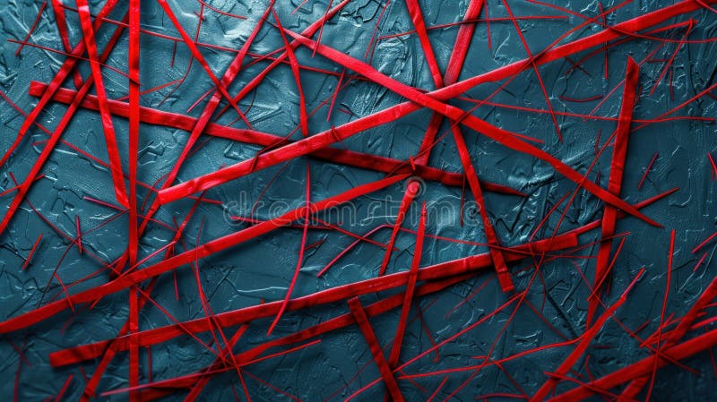 Abstract Minimalist Design: Blue Grid Lines Overlaid with Chaotic Red ...