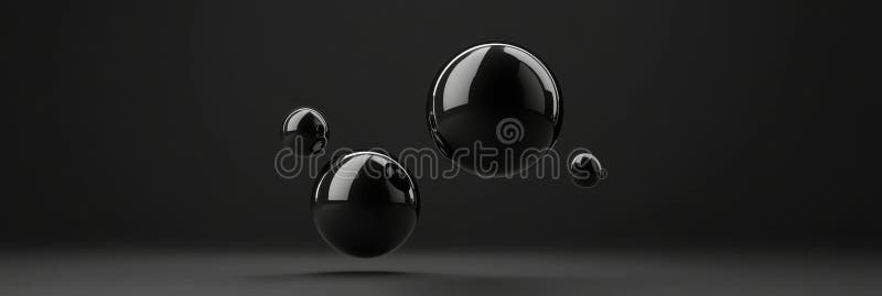 Abstract Minimalist Design Featuring Black Spheres Floating in a Dark ...