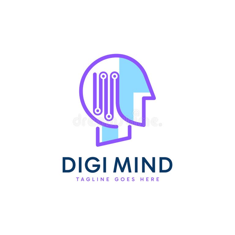 Abstract Minimalist Digital Tech Element and Head Combination Logo ...