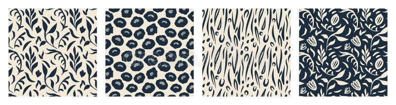 Abstract Minimalist Floral Pattern Set. Seamless Botanical Print. Stock ...