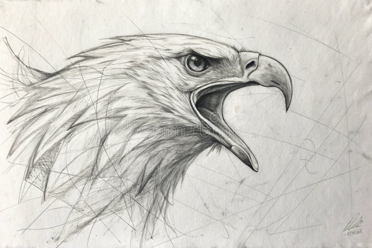 Abstract Minimalist Graphite Sketch of a Eagle Arching in Fear, in Bold ...