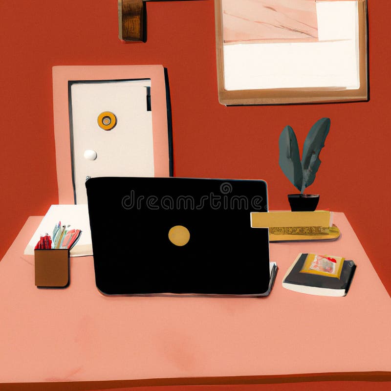 Abstract Minimalist Illustration Design of a Messy Desk Workspace with ...