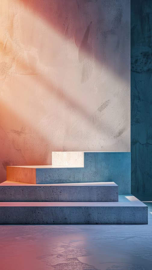 Abstract Minimalist Interior with Geometric Concrete Steps and Soft ...