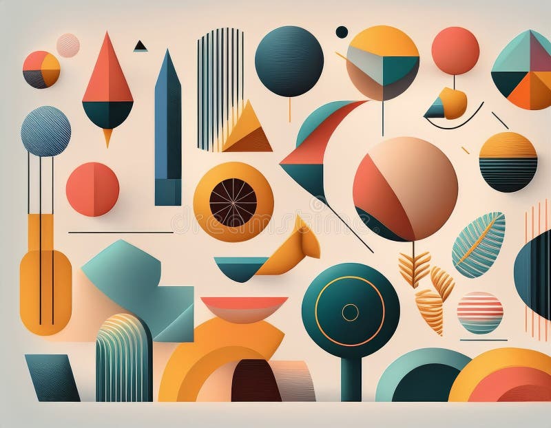 Abstract Minimalist Mid Century Vector Set with Hand Drawn Geometric ...