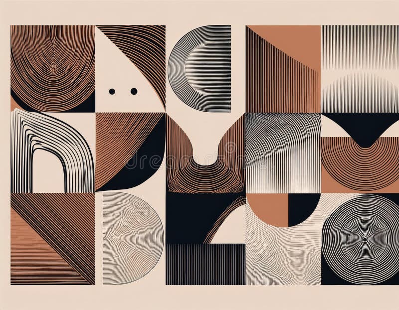 Abstract Minimalist Mid Century Vector Set with Hand Drawn Geometric ...