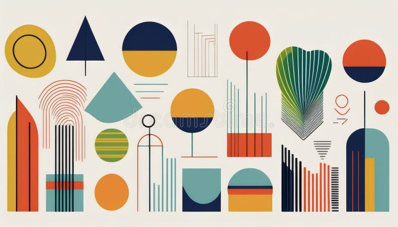 Abstract Minimalist Mid Century Vector Set with Hand Drawn Geometric ...