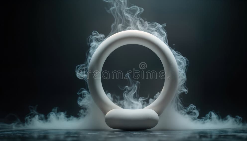Abstract Minimalist Object Encircled by Smoke. Smooth White Shape with ...
