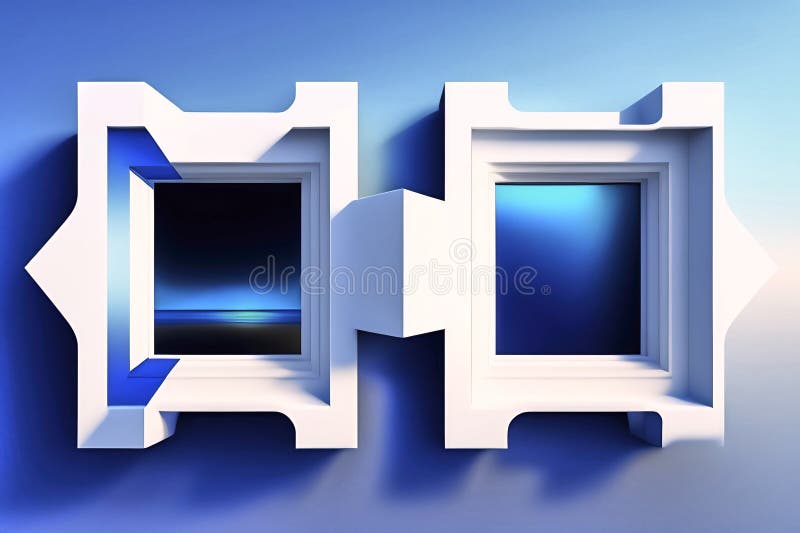 Abstract Minimalist Representation of Two White Frames with Blue Areas ...