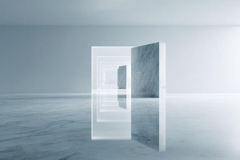 Abstract Minimalist Scene. Marble Blocks and Light Frames Create a Perspective Tunnel Stock ...
