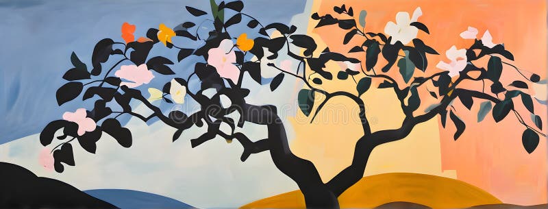 Abstract Minimalist Spring Scene with a Single, Sharp Silhouette of a ...