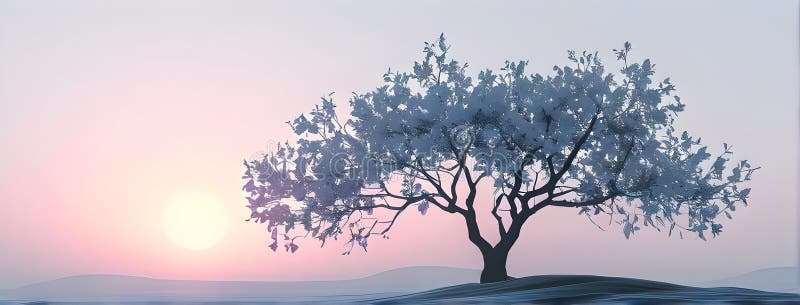 Abstract Minimalist Spring Scene with a Single, Sharp Silhouette of a ...