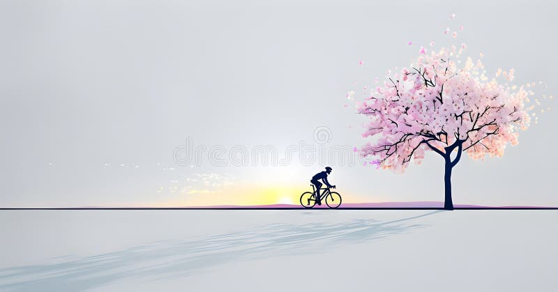 Abstract Minimalist Spring Scene with a Single, Sharp Silhouette of a ...
