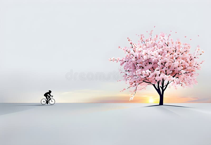 Abstract Minimalist Spring Scene with a Single, Sharp Silhouette of a ...