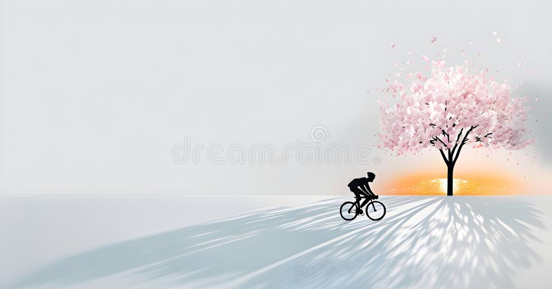 Abstract Minimalist Spring Scene with a Single, Sharp Silhouette of a ...